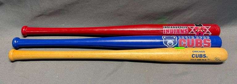 3 Baseball Bats Featuring Indianapolis Indians and Chicago Cubs ...