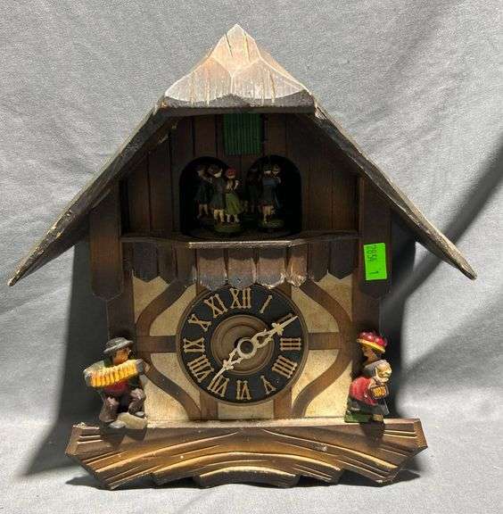 Cuckoo Clock with Dancing Figures and Roman Numeral Dial 10”x6”x11 ...