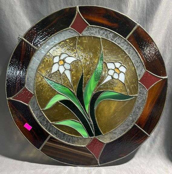 Round Stained-Glass Panel Featuring Floral Design, 18” - Metzger ...