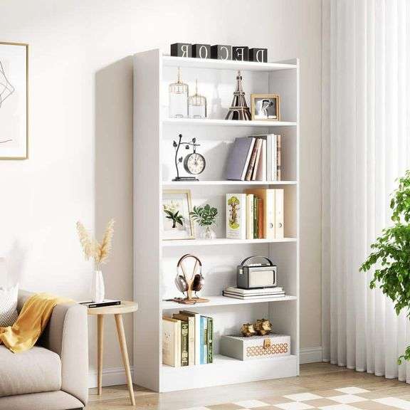 BYBLIGHT - Eulas 72 in. Tall White Wood 5-Shelf Standard Bookcase and ...