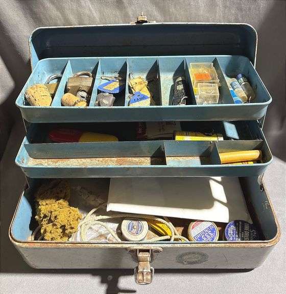 Metal Tackle Box with Multi-Tiered Trays and Assorted Fishing ...