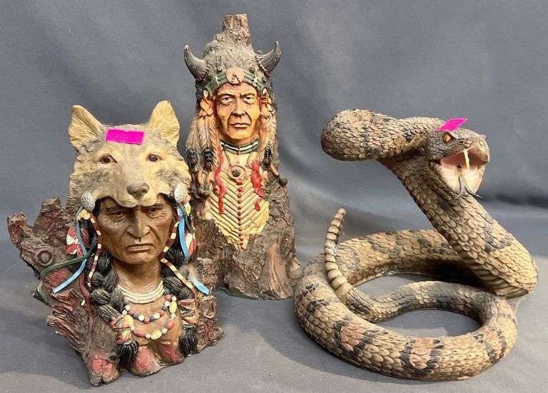 Sculptures of Native American Figures & Snake Inc. Dimensions: 2” x 6.5 ...