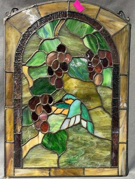Stained Glass Panel With Bird and Grapes Design 14”x9.5” - Metzger ...
