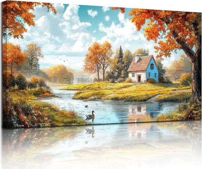 SERIMINO - Nature Landscape Wall Art, Lakeside Farmhouse Canvas Large ...