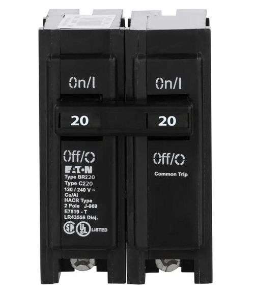 Eaton 20 Amp Type BR220 Circuit Breakers, 2-Pole, 240 Volt (2 Items ...