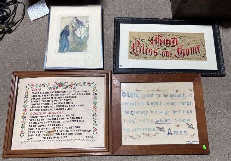 4 Framed Text and Art Pieces in Various Styles 27”x13”-18”x13 ...