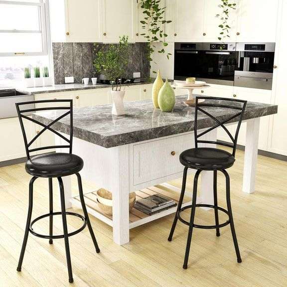 HOMY CASA - Bailan 29 in. Black High Back Metal Frame Swivel Bar Stool ...