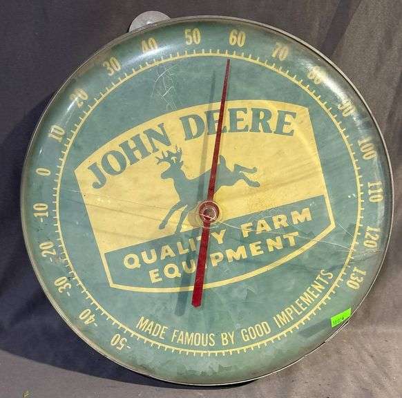John Deere Metal Thermometer with Farm Equipment Branding, 12” Diameter ...