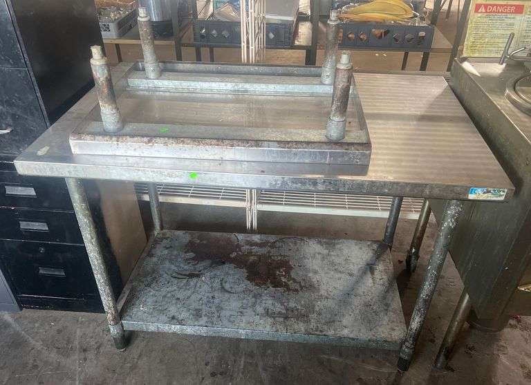 2 Metal Work Table with Stainless Steel Surface and Elevated Platform ...