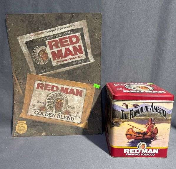 1988 Metal Advertising Sign and 1992 Limited Edition Tin by Red Man ...