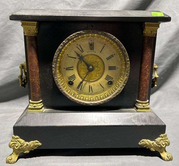 E.N. Welch MFG. Co. Mantel Clock with Brass Details 13”x7”x11.5 ...