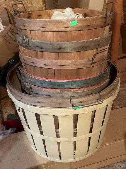 Stack of Slatted Bushel Baskets with Metal Handles - Metzger Property ...