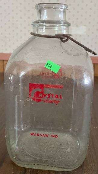 Clear Glass Milk Bottle with Red ‘Crystal Dairy’ Logo, Warsaw, IN, 1 ...