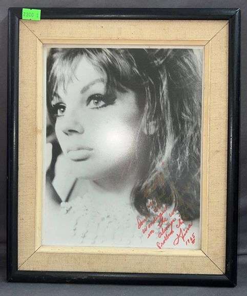 Framed Black-and-White Portrait Photo with Inscription by Gina 1965, 11 ...