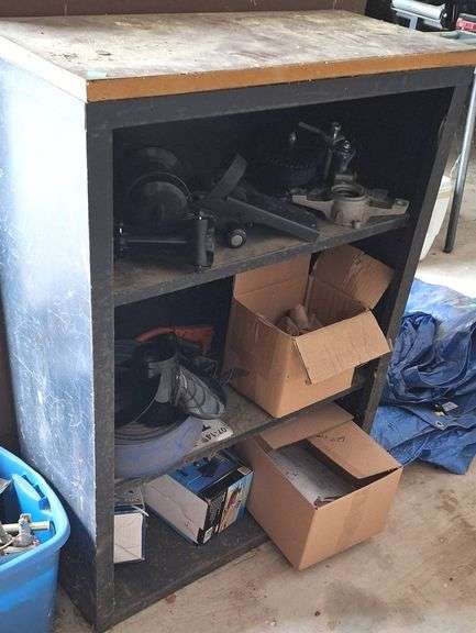 Metal Storage Shelf with Tools and Components inc. Rotors, Belts and ...