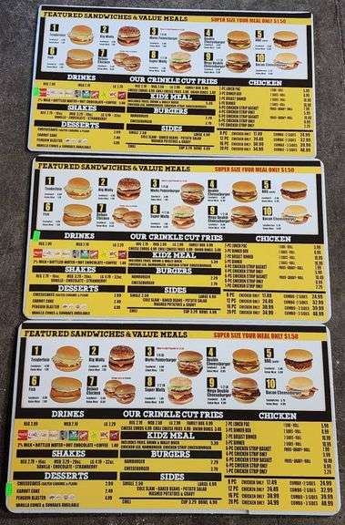 3 Penguin Point Fast Food Menu Boards with Printed Items and Pricing 22 ...