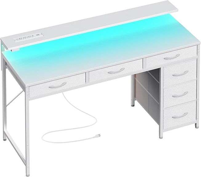 HUUGER - Gaming Desk with 6 Drawers, Computer Desk with LED Lights ...