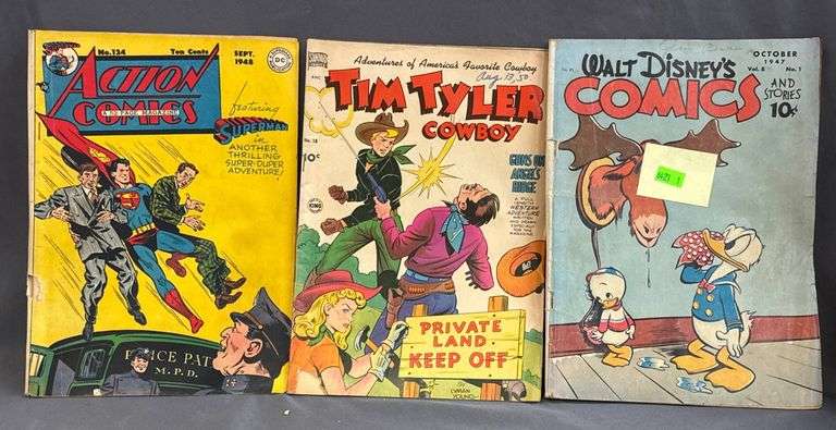 3 Comic Books: Action Comics No.124 – 1948, Tim Tyler Cowboy No.18 ...