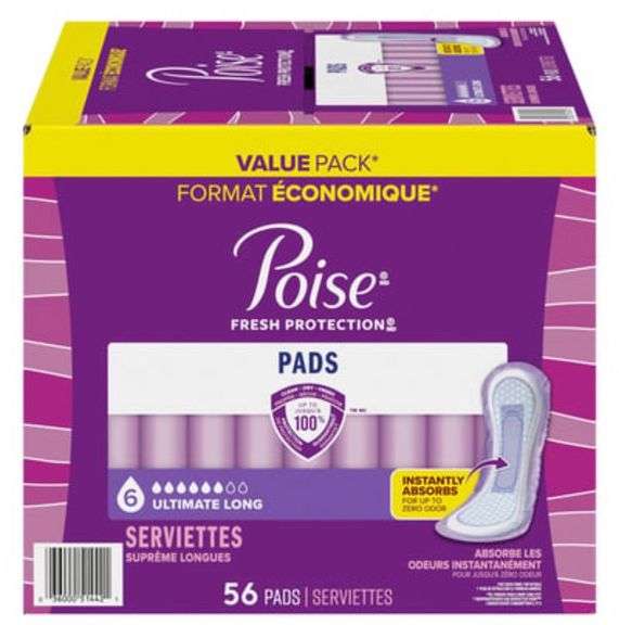 Poise Fresh Protection Pads, Ultimate Long, 56-Count Value Pack ...