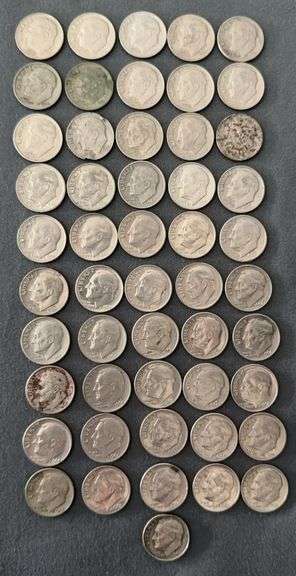 50 - 1960s Roosevelt Dimes inc. 1965 raised edge Roosevelt dime ...
