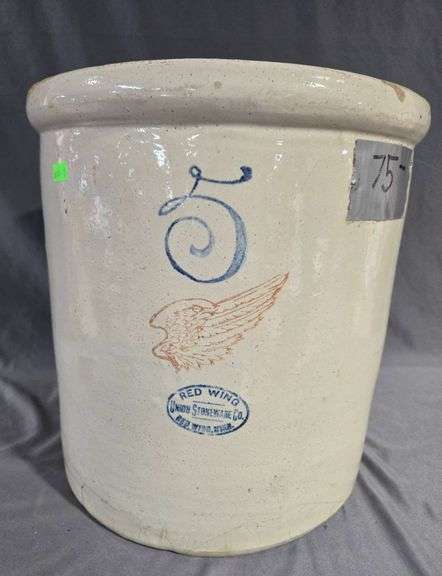 Red Wing Union Stoneware Co. 5-Gallon Crock with Winged Logo - Metzger ...