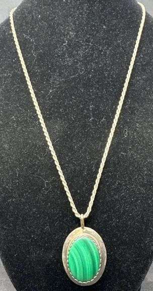 Sterling Silver Pendant Necklace with Malachite Inlay on 18” Chain ...