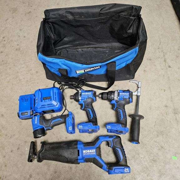 Kobalt 24V Max Cordless Power Tool Lot with Bag, Battery, and Charger ...