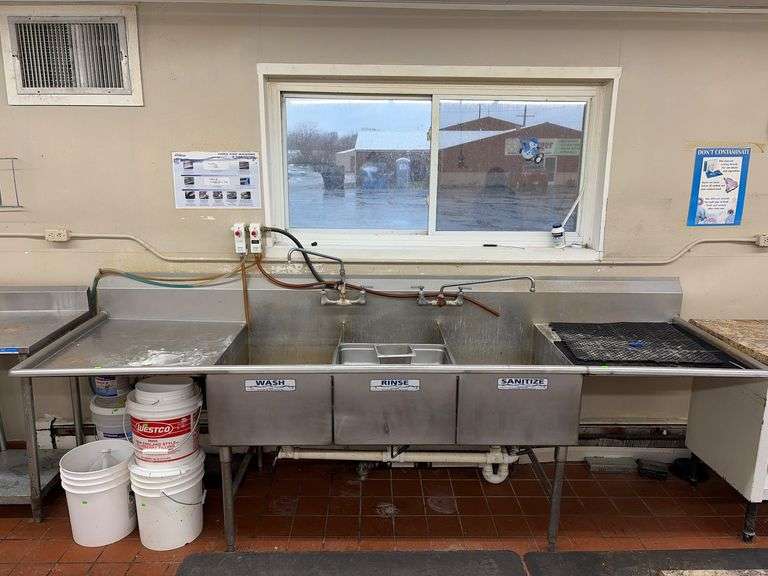 Industrial Multi-Basin Stainless Steel Sink With Plumbing Components ...