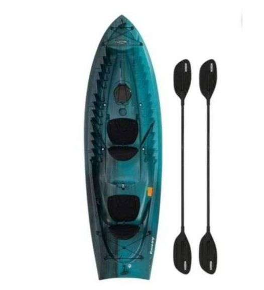 Lifetime Envoy 126″ tandem sit-on-top kayak, teal, with 2 black paddles ...