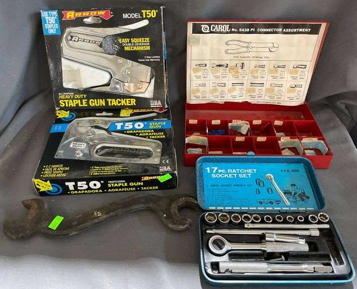 Arrow T50 Staple Gun, Carol No. 5438 Connector Assortment, Ratchet ...