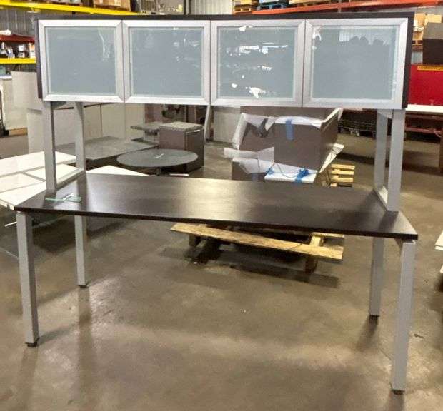 Office Workstation Desk with Frosted Glass Overhead Storage - PICK UP ...