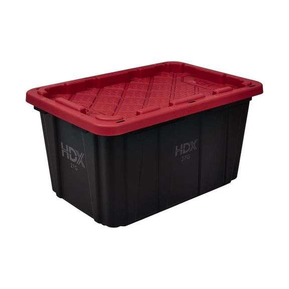 HDX - 27 Gal. Tough Storage Tote in Black and Red - SEE PRODUCT DETAILS ...