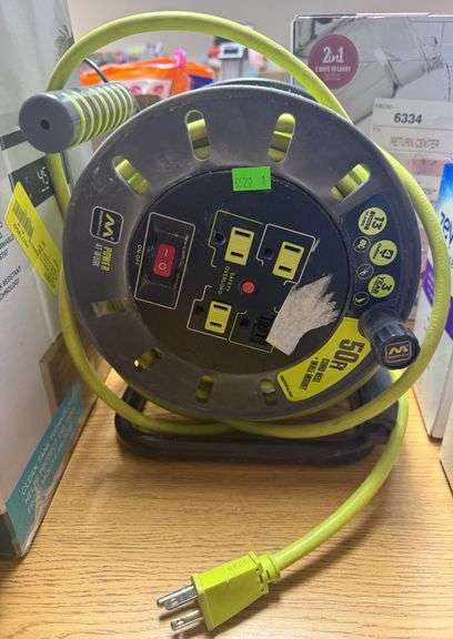 Metal Cord Reel with Retractable 50-Foot 3-Prong Extension Cord ...