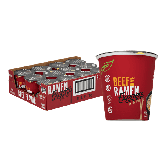 RAMEN EXPRESS - Beef Flavor Ramen Cup Noodle, 2.25 Oz Each (Pack Of 12 ...