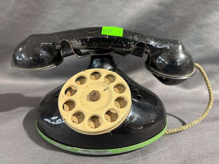 Black Rotary Dial Telephone With Green Base 6” - Metzger Property ...