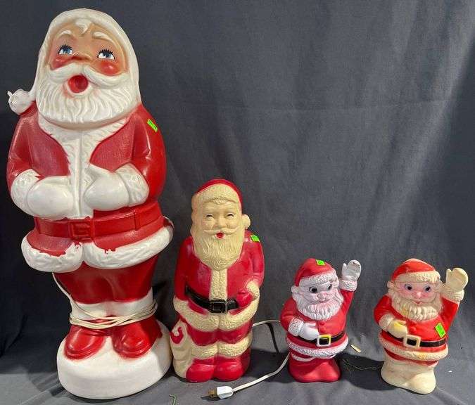 2 Plastic Santa Claus Light-Up Figures (big Santa lights up), 2 rubber ...