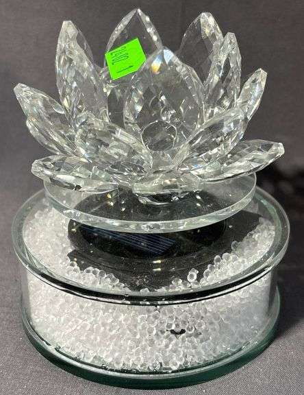 Crystal Lotus Flower on Round Glass Base with Decorative Beads 4”x4 ...