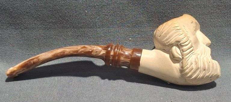 Carved Meerschaum Tobacco Pipe with Bearded Face Design and Curved Stem ...