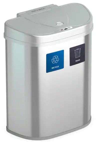 NINESTARS 18.5 Gal. Stainless Steel Motion Sensor Recycling Bin ...