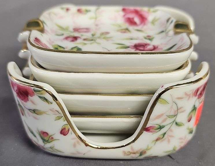 Lefton Hand Painted Rose Chintz Ashtray Set 3”x3” (5pcs) - Metzger ...