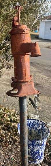 Hand Water pump with enamel pail - Metzger Property Services, LLC