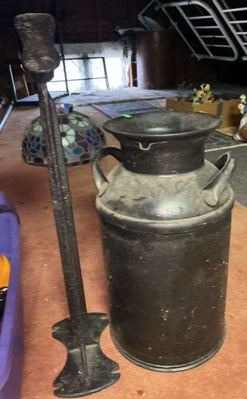 Metal cream can 20" and shoe lathe 24" - Metzger Property Services, LLC
