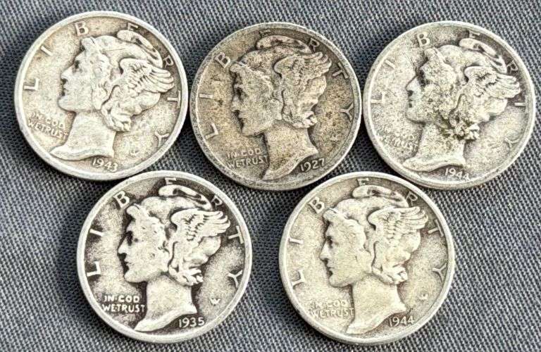 5 Mercury Dimes - 1943-S, 1927, 1944, 1935, 1944-D - Metzger Property Services, LLC