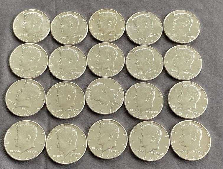 (20) 1964 Kennedy Half Dollars (in coin case) - Metzger Property ...