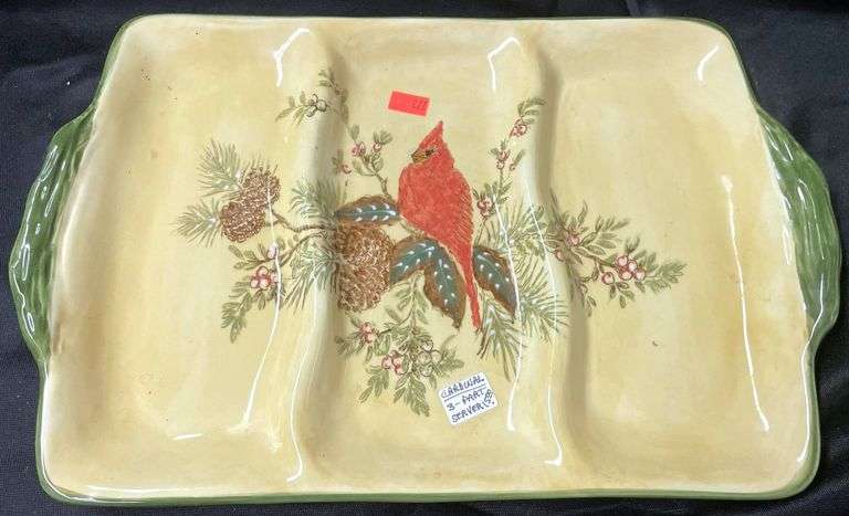 Pacific rim china hand painted exclusive cardinal divided tray 14”x9.5 ...