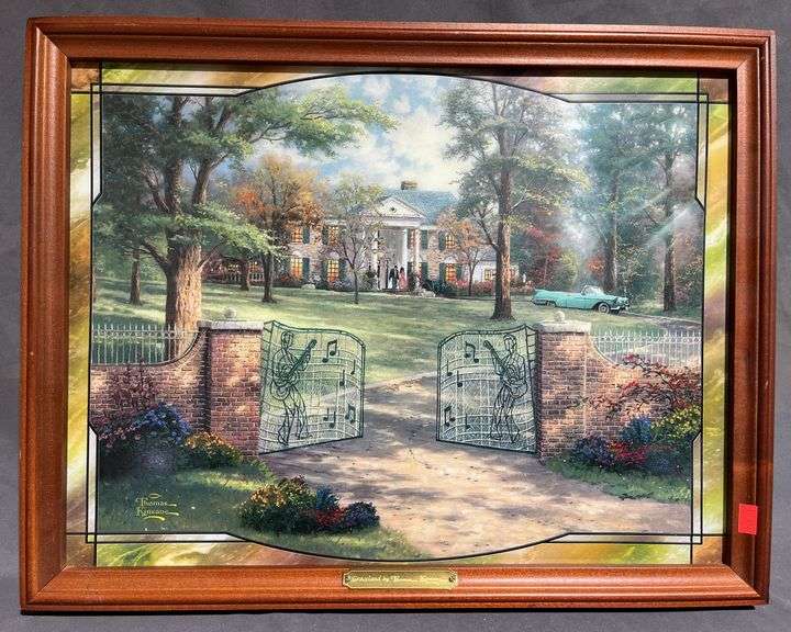Stained Glass Picture Wood Frame "Graceland" by Thomas Kincaide 20.5" x ...