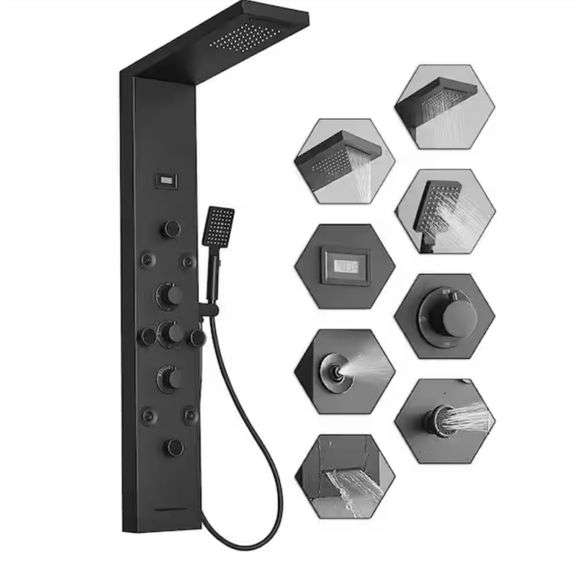 HOMEMYSTIQUE Dual 5-in-One 8-Jet Shower Panel Tower System With Rainfall Waterfall Shower Head ...