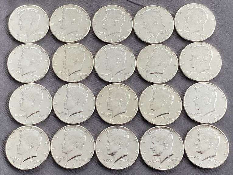 (20) 1964 Kennedy Half Dollars (in coin case) - Metzger Property ...