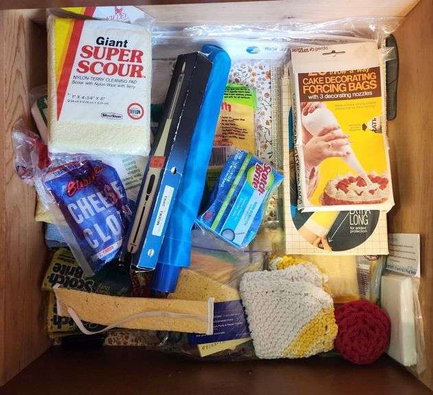 Sponges, Cleaning Cloths, Cheese Cloth, Blue Umbrella & Latex Gloves ...