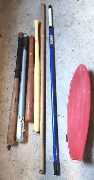 Baseball bats, penny board, broom handle, wooden rod - Metzger Property ...